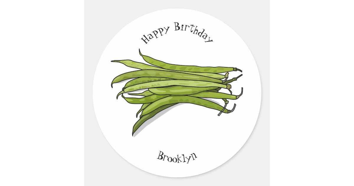 Green beans cartoon illustration classic round sticker | Zazzle