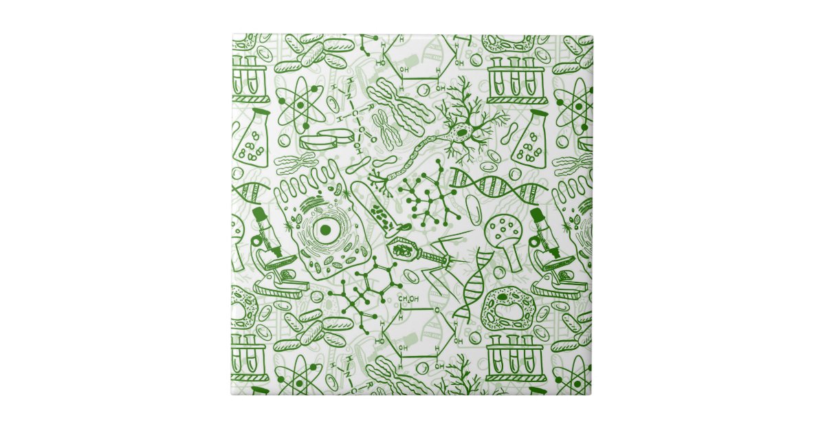 Green Biology Pattern Tile | Zazzle