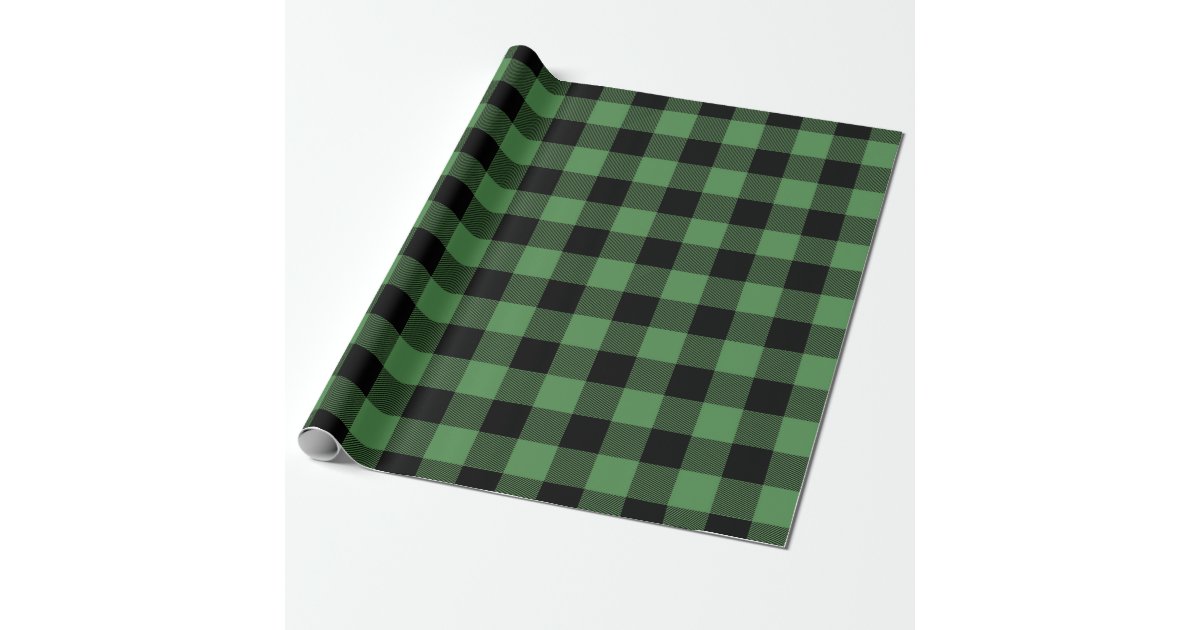 Green Black Buffalo Check Plaid Wrapping Paper | Zazzle