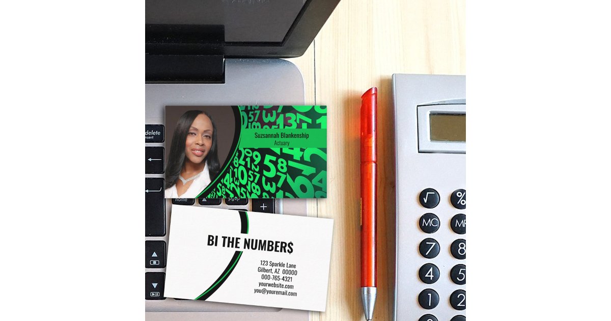 Green Black Numbers Custom Professional Photo Business Card | Zazzle