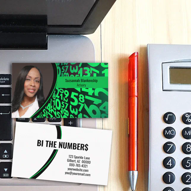 Green Black Numbers Custom Professional Photo Business Card | Zazzle