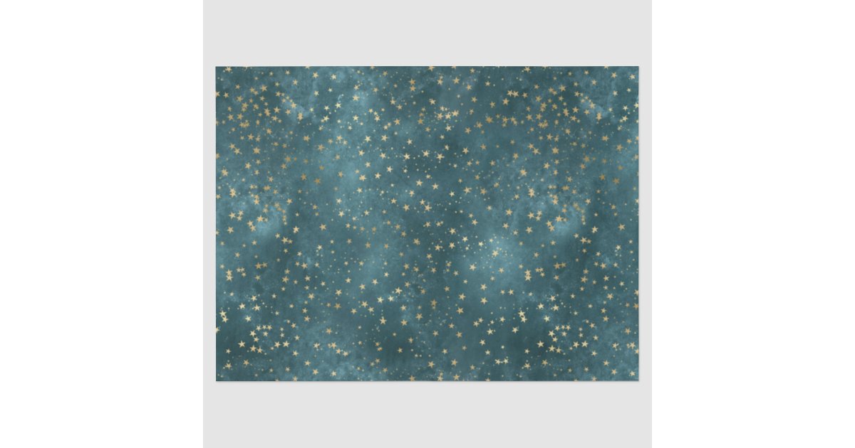 Green blue night sky teal gold star pattern tissue paper | Zazzle