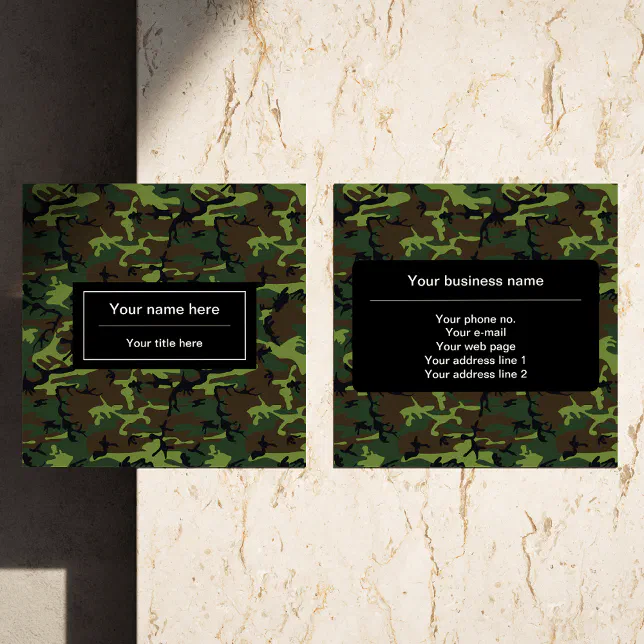Green Camouflage, Military, Army Square Business Card | Zazzle