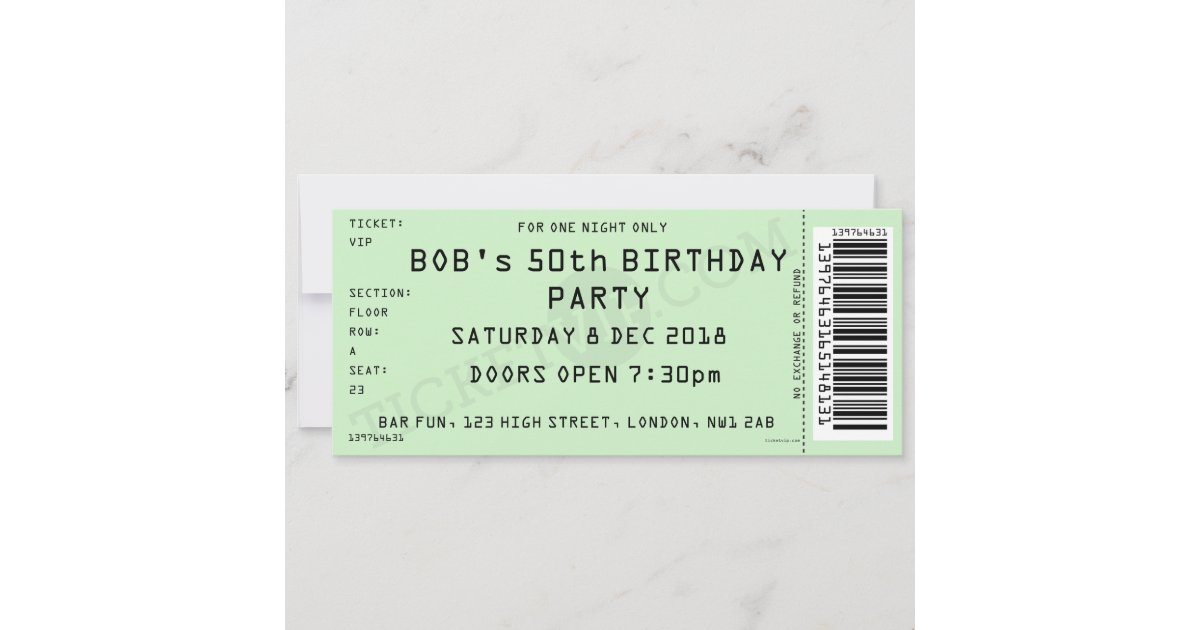 Green Concert Ticket Party Invitation | Zazzle