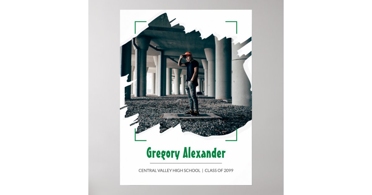 Green Edgy Abstract Brushstroke Photo Graduation Poster | Zazzle