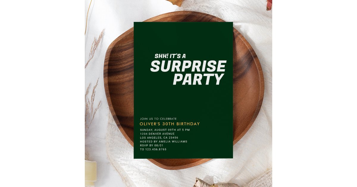 Green Elegant & Modern Surprise Birthday Party Invitation | Zazzle