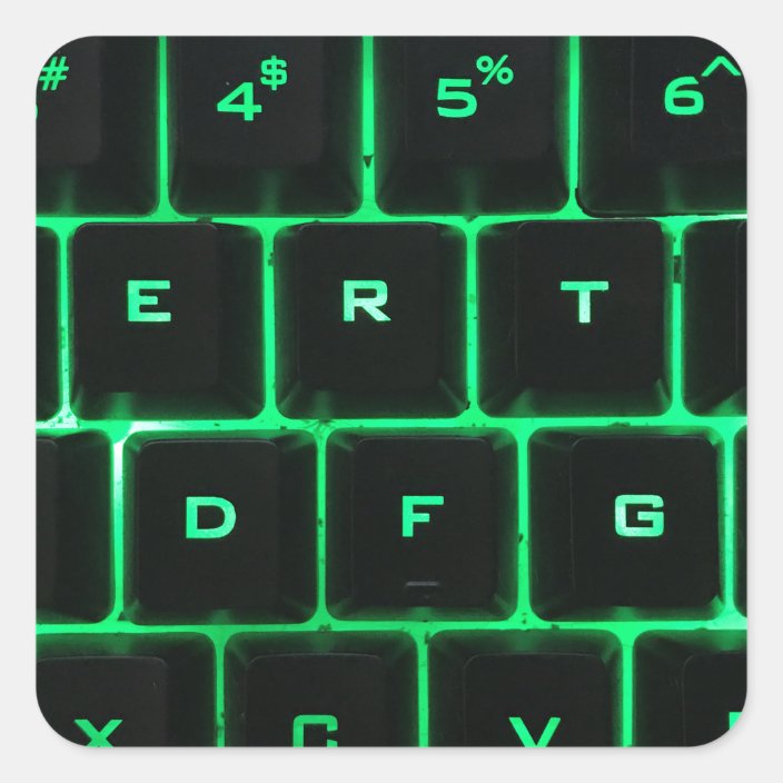 Green glow QWERTY computer keyboard keys Square Sticker | Zazzle.co.uk