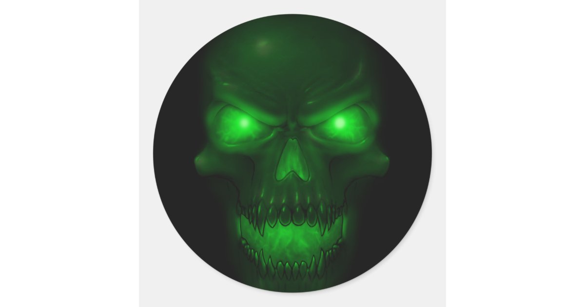 Green Glowing Skull Classic Round Sticker | Zazzle