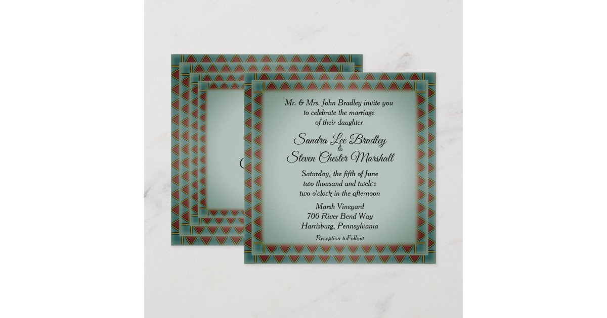 Green Hue Tribal Inspired Design Wedding Invitation | Zazzle