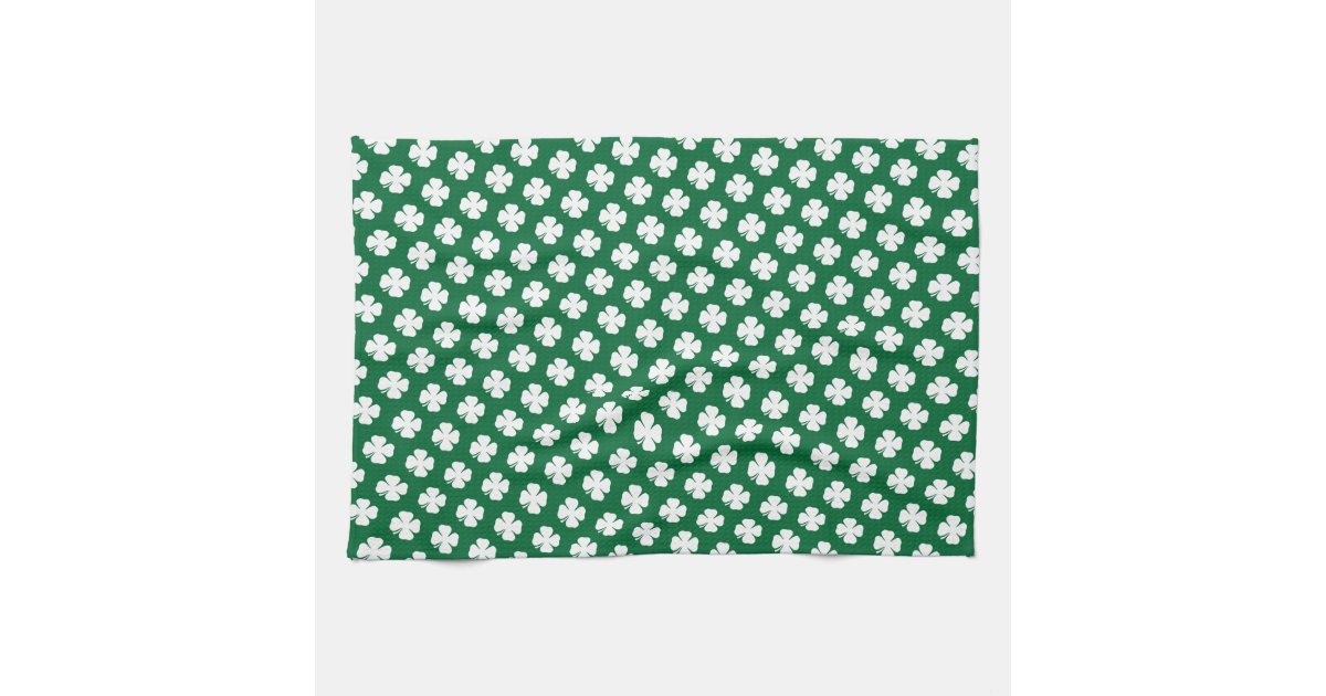 Green lucky clover pattern kitchen towel design | Zazzle