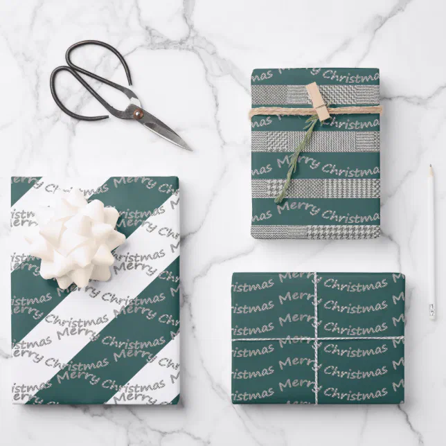 Green Merry Christmas Houndstooth Wrapping Paper Sheet | Zazzle