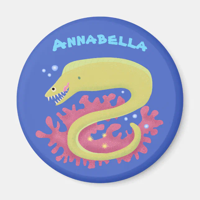 Green moray eel funny cartoon illustration magnet | Zazzle