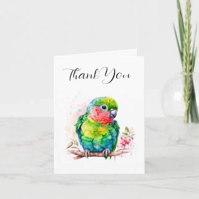 Green Parrot - Cute Baby Bird Thank You Card | Zazzle