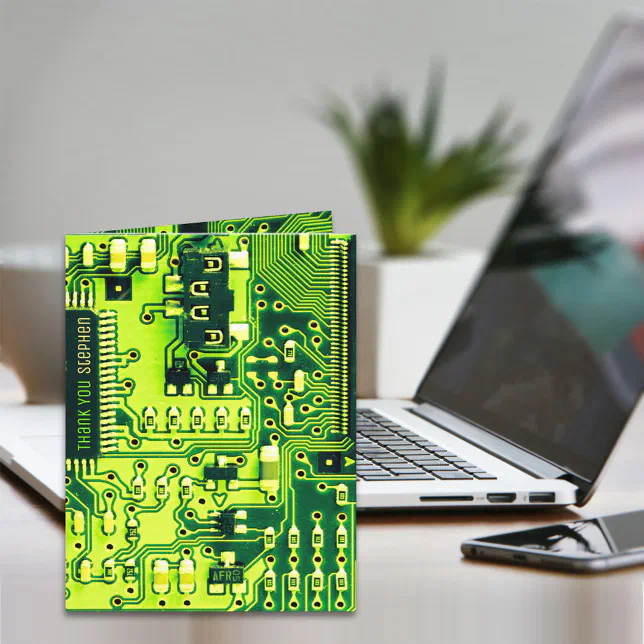 Green PCB board, electronic parts printed circuit Thank You Card | Zazzle