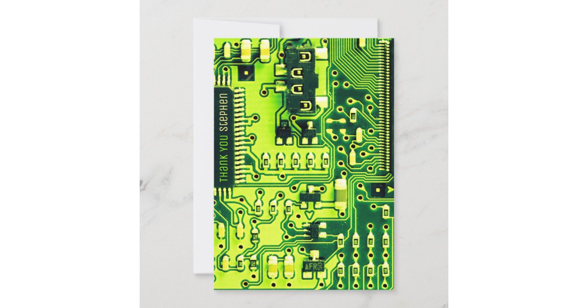 Green PCB board, electronic parts printed circuit Thank You Card | Zazzle