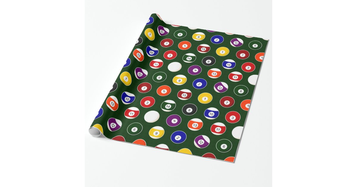 Green Pool Ball Billiards Pattern Wrapping Paper | Zazzle