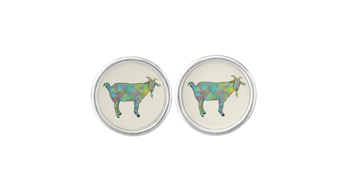 Green Quirky Goat Colourful Funny Funky Animal Art Cufflinks | Zazzle