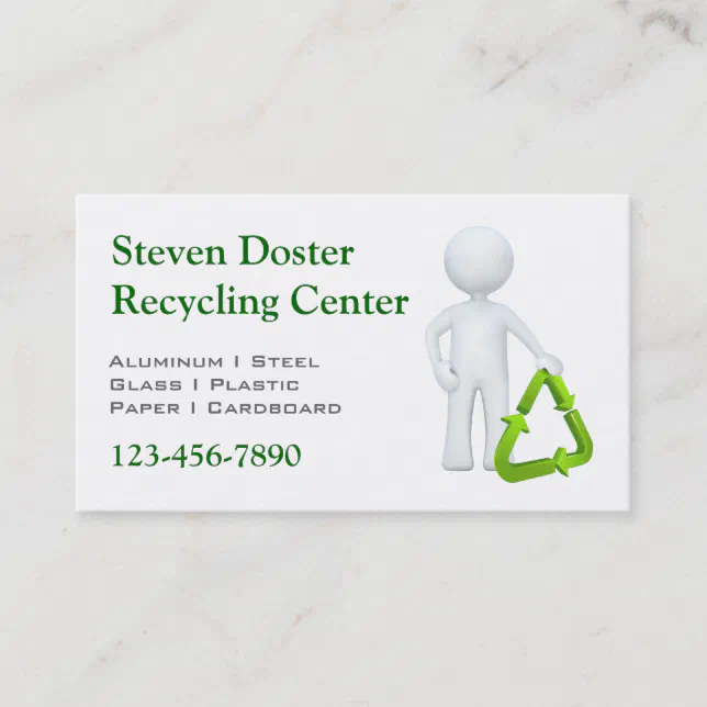 Green Recycle Symbol & Man Business Card | Zazzle