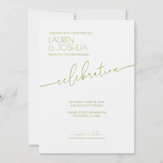 Green Tea • Modern Minimalist Script Wedding Invitation | Zazzle