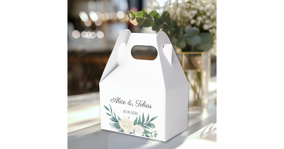 Green & White Elegant Floral Wedding Favour Box | Zazzle