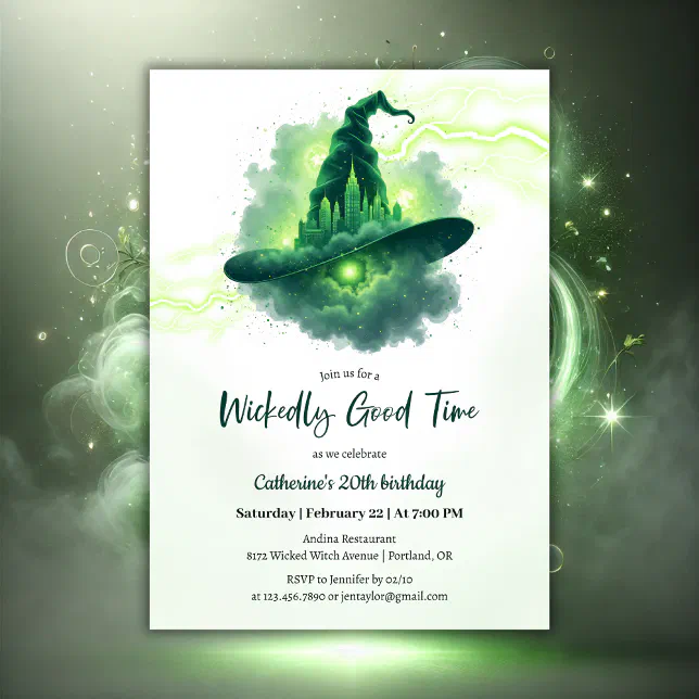 Green Witch Hat Magical Fantasy Birthday Invitation | Zazzle