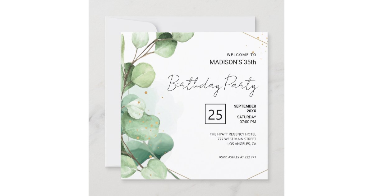 Greenery Eucalyptus Birthday Invitation | Zazzle