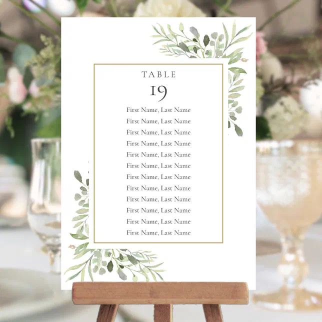 Greenery Seating Chart 2 Sided Table Number | Zazzle