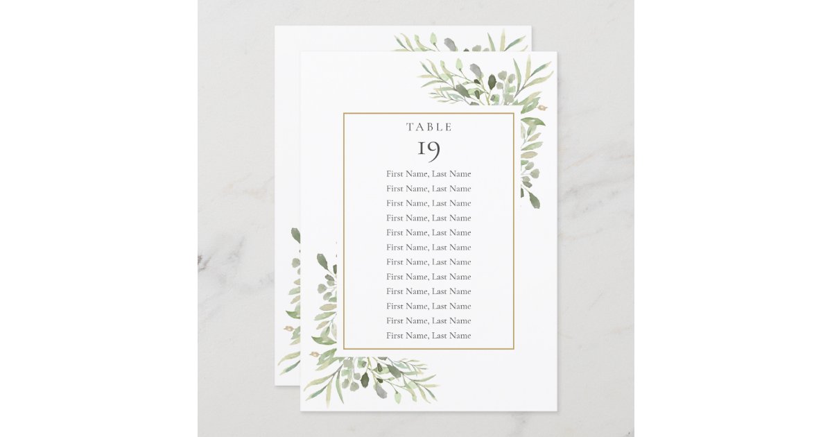 Greenery Seating Chart 2 Sided Table Number | Zazzle