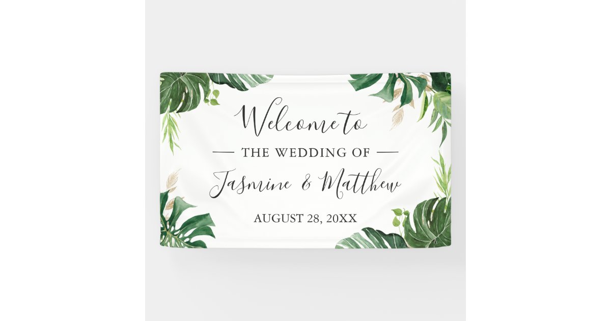 Greenery Tropical Leaves Wedding Party Banner | Zazzle