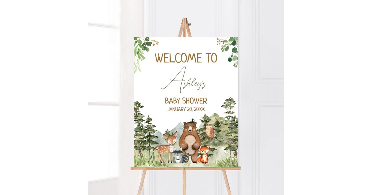 Greenery Woodland Animals Baby Shower Welcome Poster | Zazzle