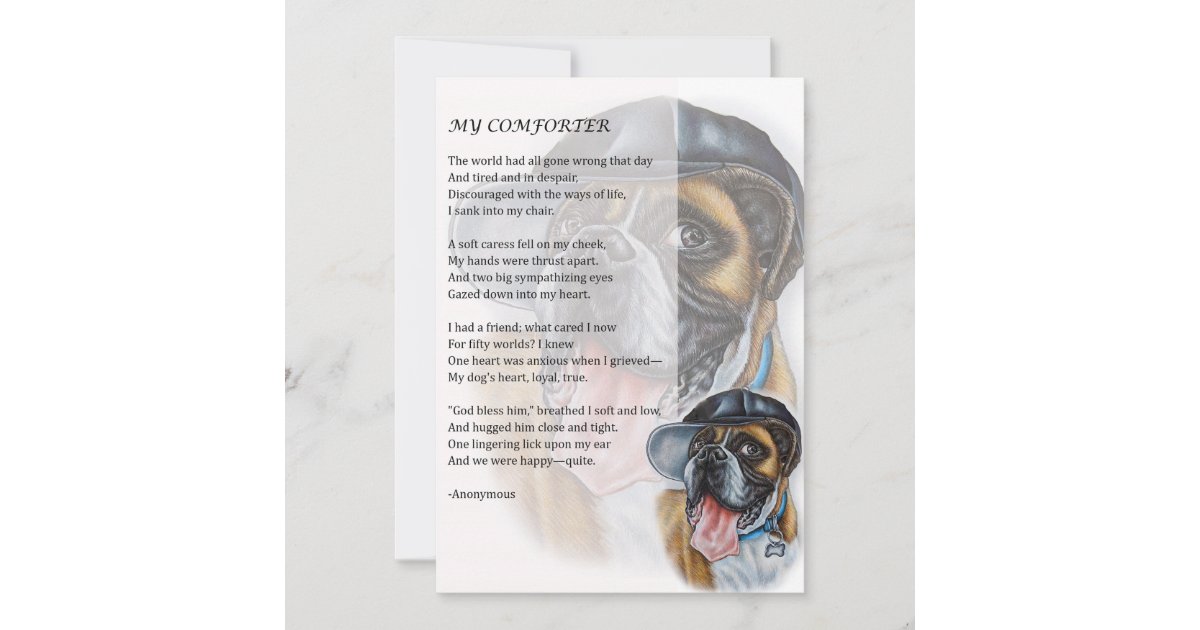 Greeting Card of Fun Boxer Dog Comforter Poem | Zazzle