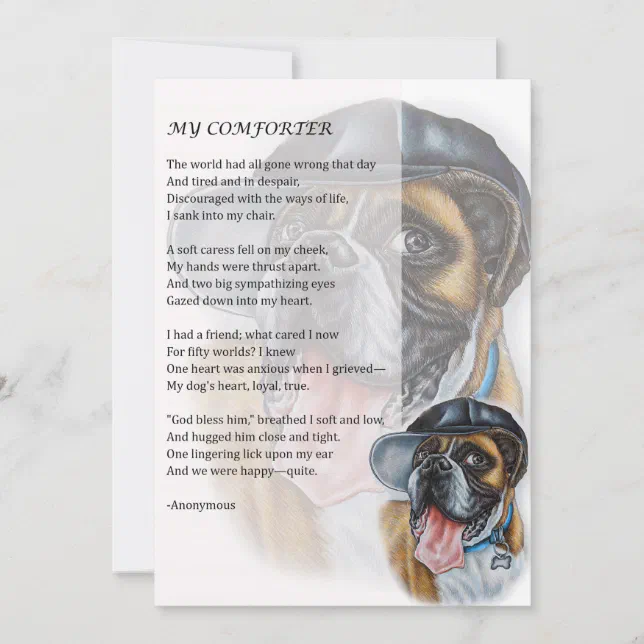Greeting Card of Fun Boxer Dog Comforter Poem | Zazzle