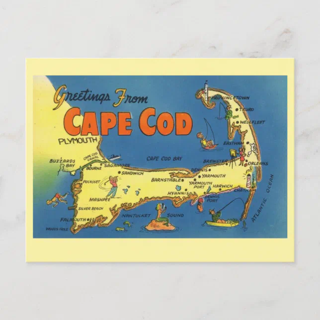 Greetings From Cape Cod Map Postcard | Zazzle