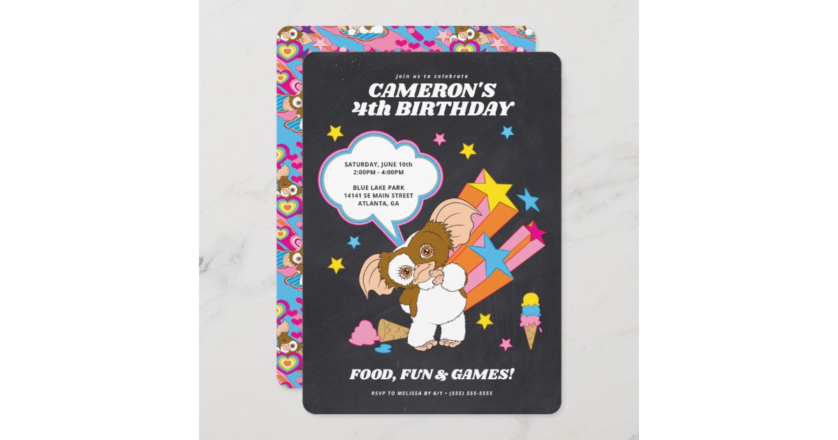 Gremlins | Gizmo Chalkboard Birthday Invitation | Zazzle