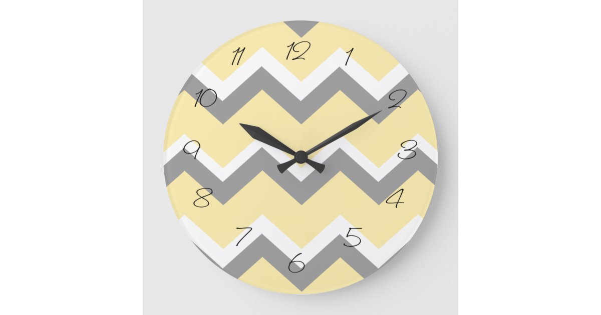 Grey and Yellow Chevron Wall Clock | Zazzle