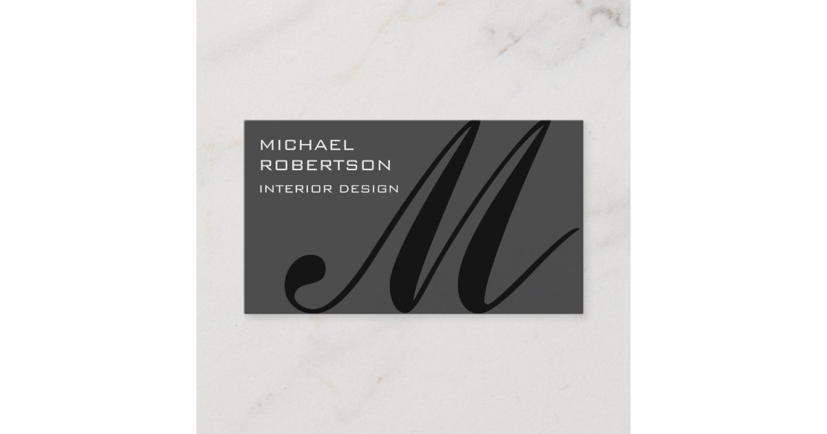 Grey Black Monogram Standard Business Card | Zazzle