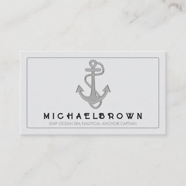Grey Marine Nautical Anchor Business Card | Zazzle