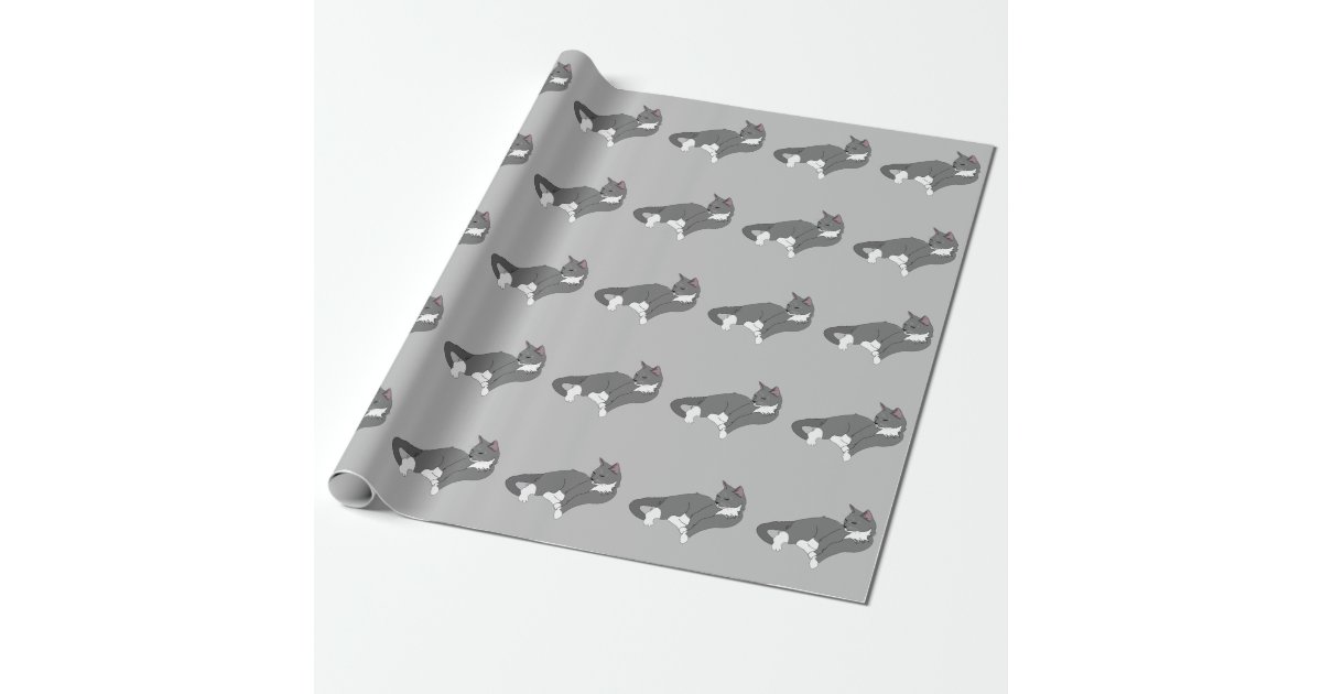 Grey & White Tuxedo Cat Wrapping Paper | Zazzle
