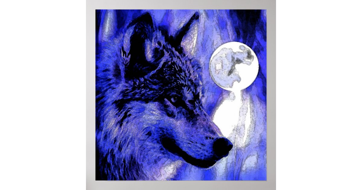 Grey Wolf & Moon Poster Print | Zazzle