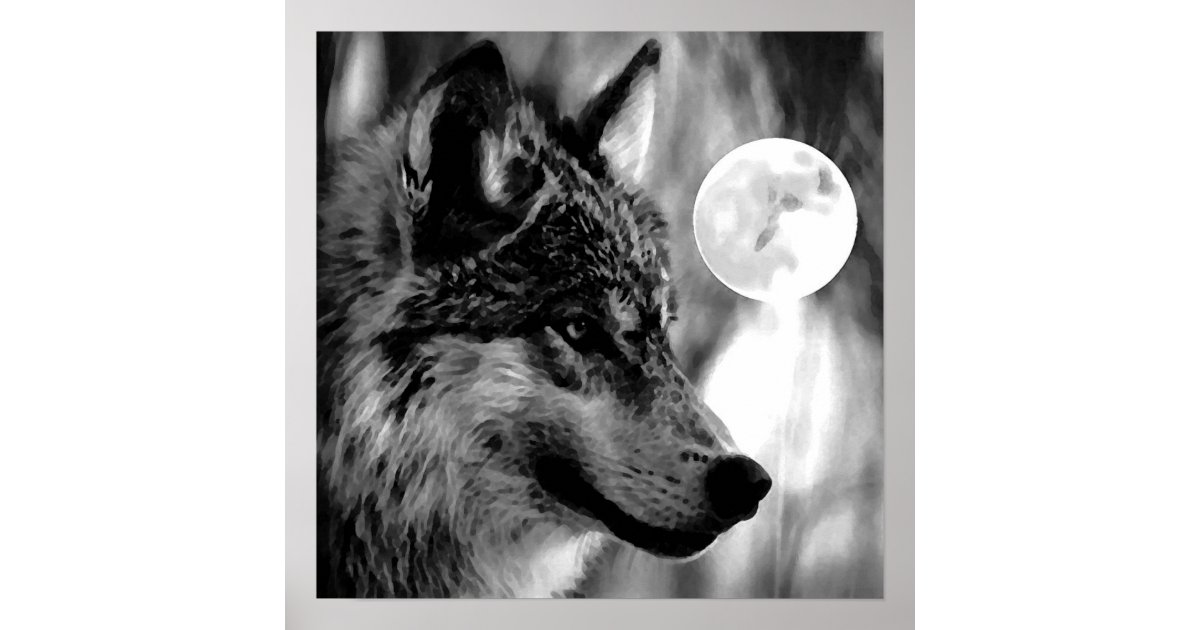Grey Wolf & Moon Poster Print | Zazzle