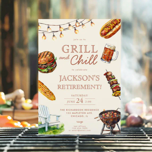 Grill and Chill Barbeque BBQ retirement party Invitation | Zazzle