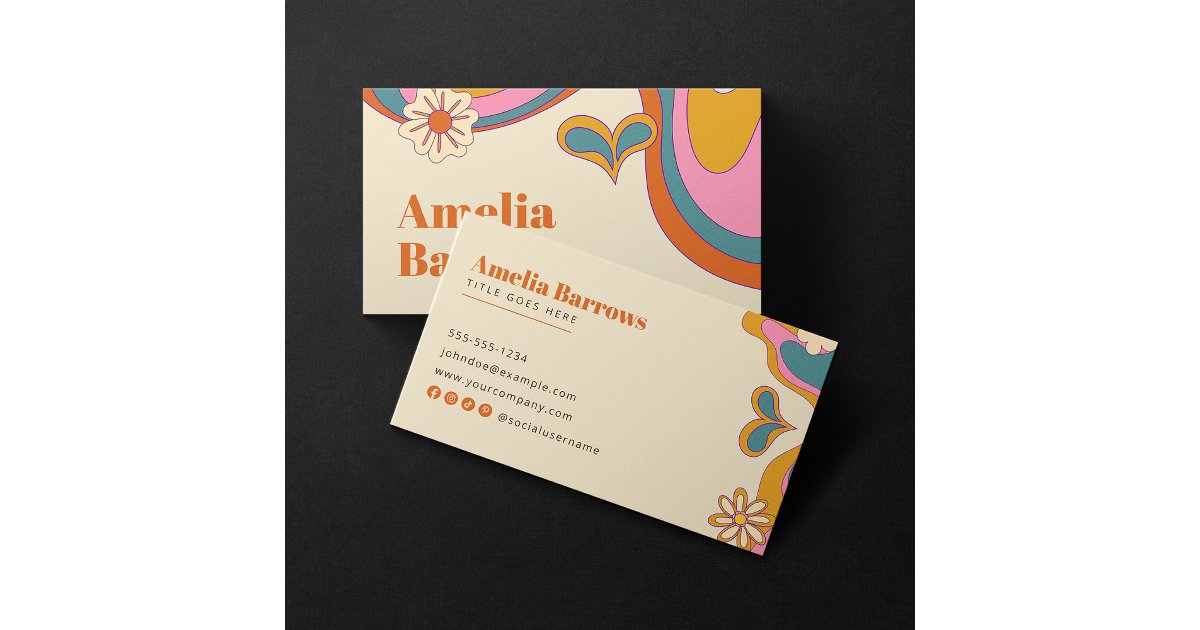 Groovy Floral Retro Colourful Abstract 70s Inspire Business Card | Zazzle