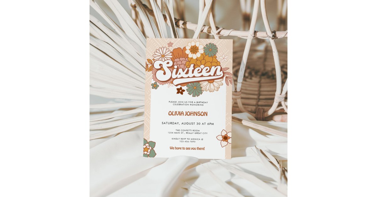 Groovy Retro 16th Birthday Party Invitation | Zazzle