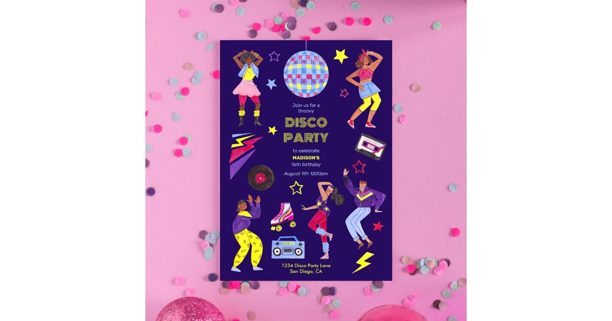 Groovy Roller Disco Purple Party Millennial Retro Invitation | Zazzle