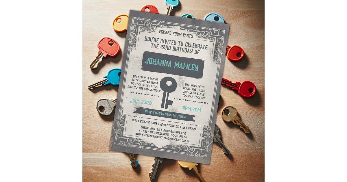Grunge Escape Room Key Birthday Party Invitation | Zazzle