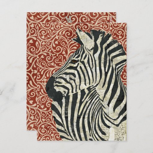 Grunge Zebra Damask Postcard | Zazzle