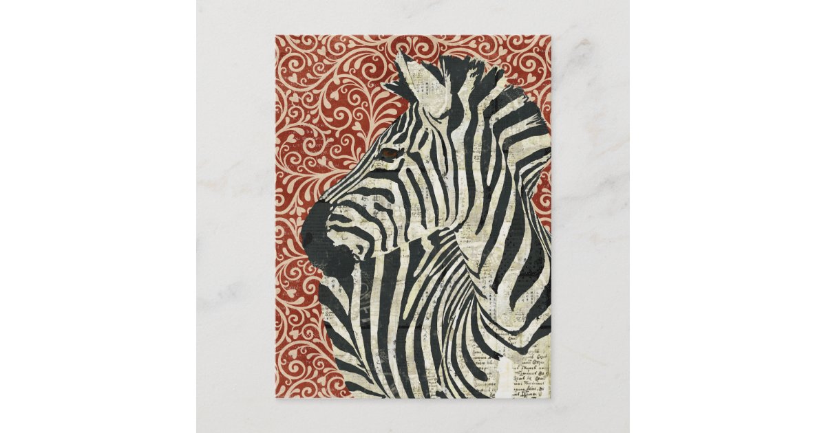 Grunge Zebra Damask Postcard | Zazzle