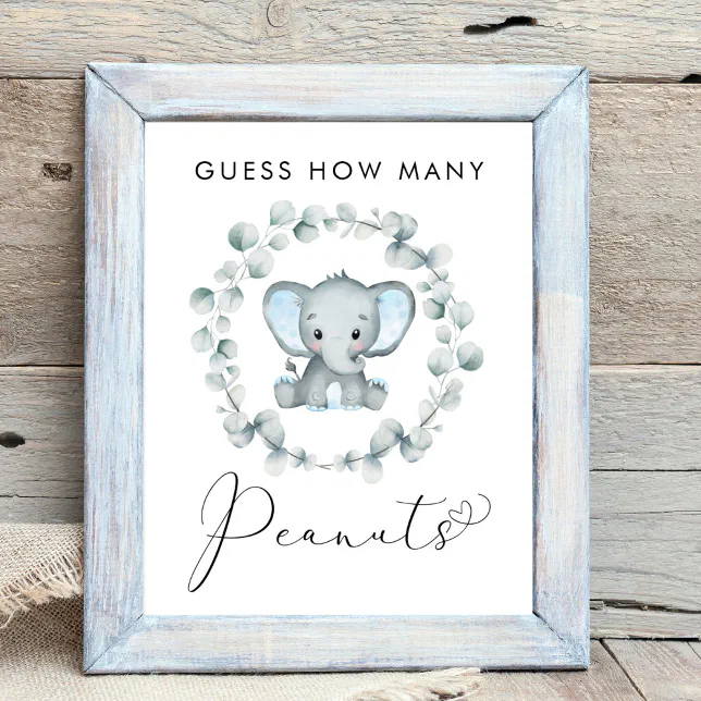 Guess How Many Peanuts Elephant Baby Shower Game Poster | Zazzle