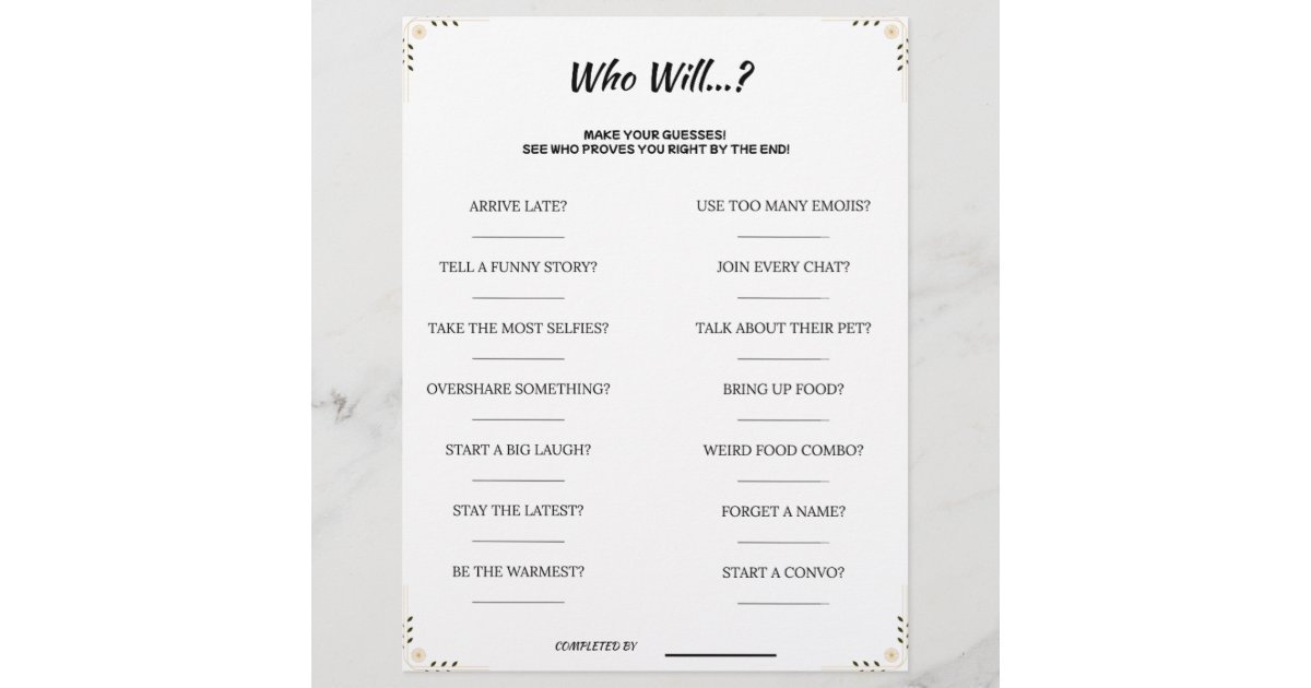 Guess Who Game – Funny & Cute Printable Party Acti Custom Letterhead ...
