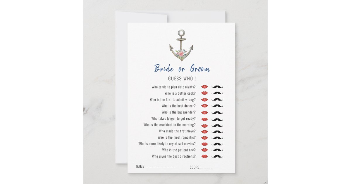 'Guess Who' Nautical Anchor Bridal Shower game Invitation | Zazzle